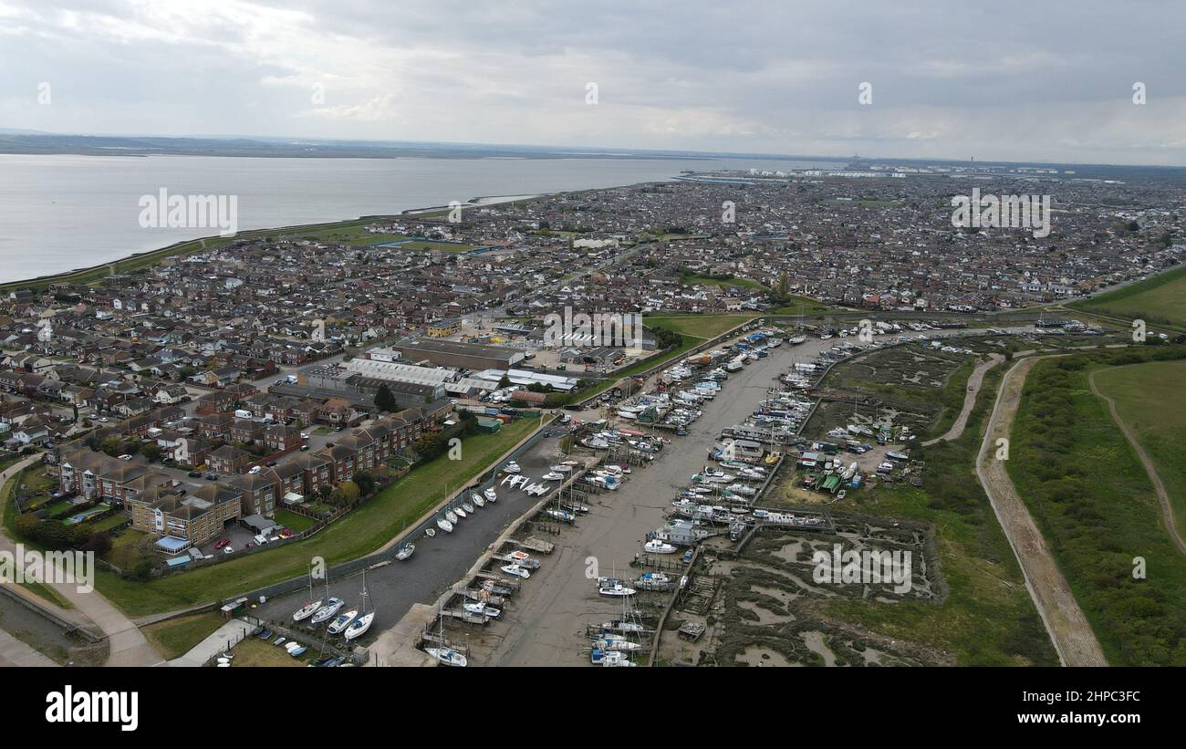 Canvey Island Essex UK drone aerial view Stock Photo - Alamy