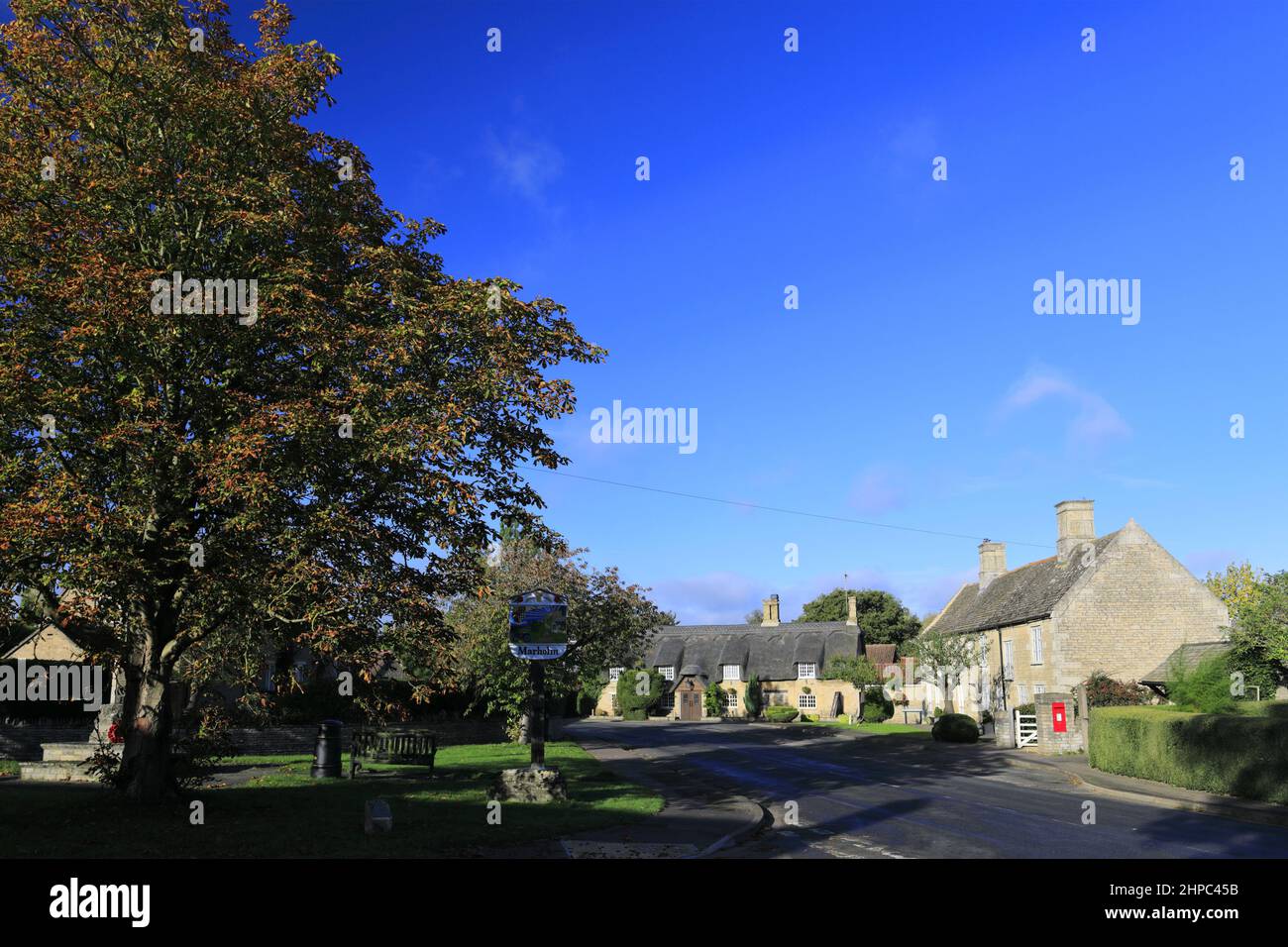 Autumn colours at Marholm village green; Peterborough; Cambridgeshire ...