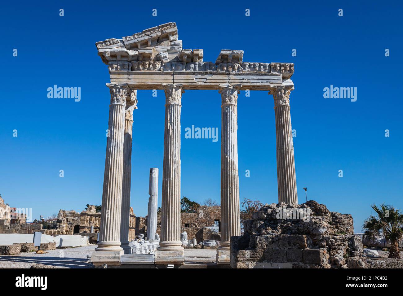 An antique ruined city of columns.Ruin. View of the ancient city in ...