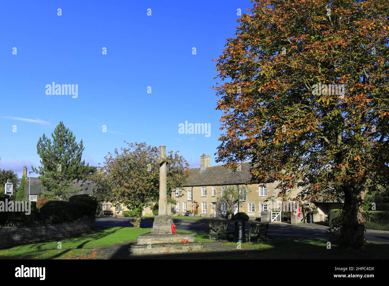 Autumn colours at Marholm village green; Peterborough; Cambridgeshire ...