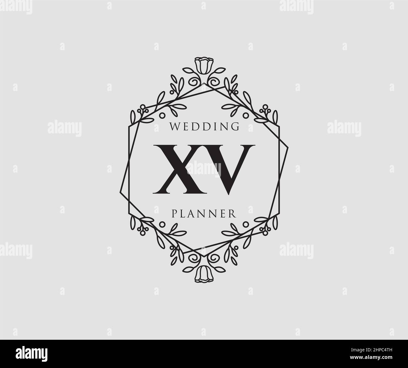 XV Initials letter Wedding monogram logos collection, hand drawn modern ...