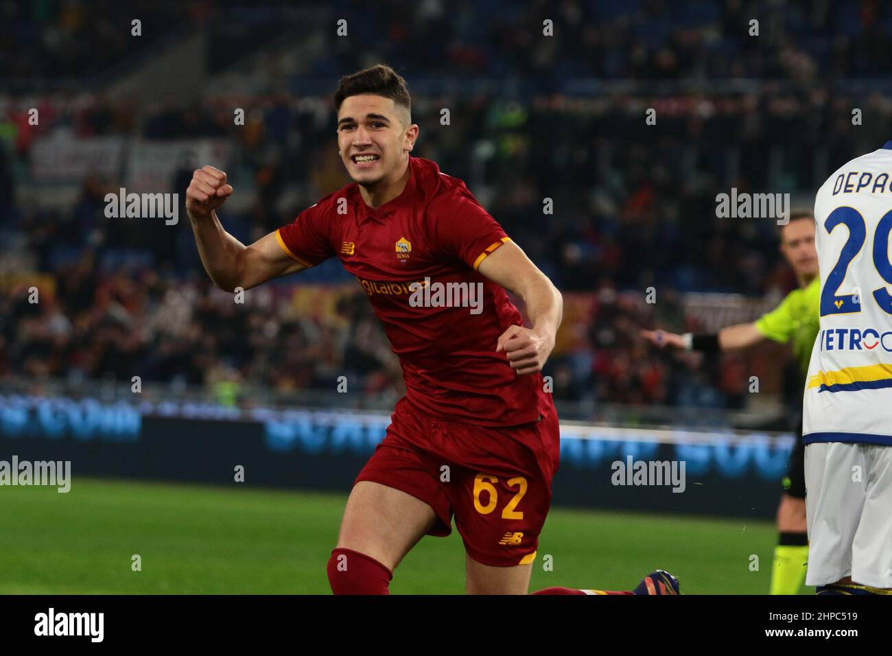 Rome, Italy 19th February 2022: Cristian Volpato of A.S. Roma gestures ...