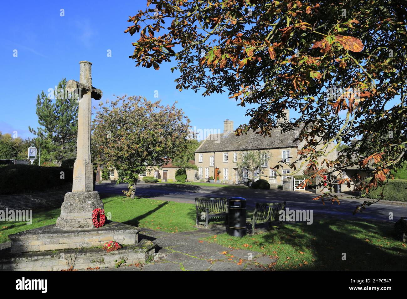 Autumn colours at Marholm village green; Peterborough; Cambridgeshire ...