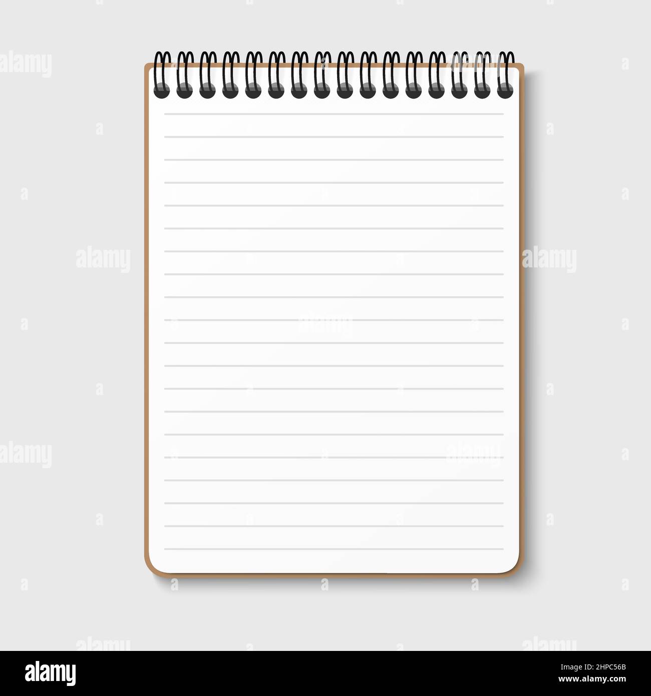 Notepad with a horizontal spring spiral. Notebook with a white lined sheet. Isolated vector ...