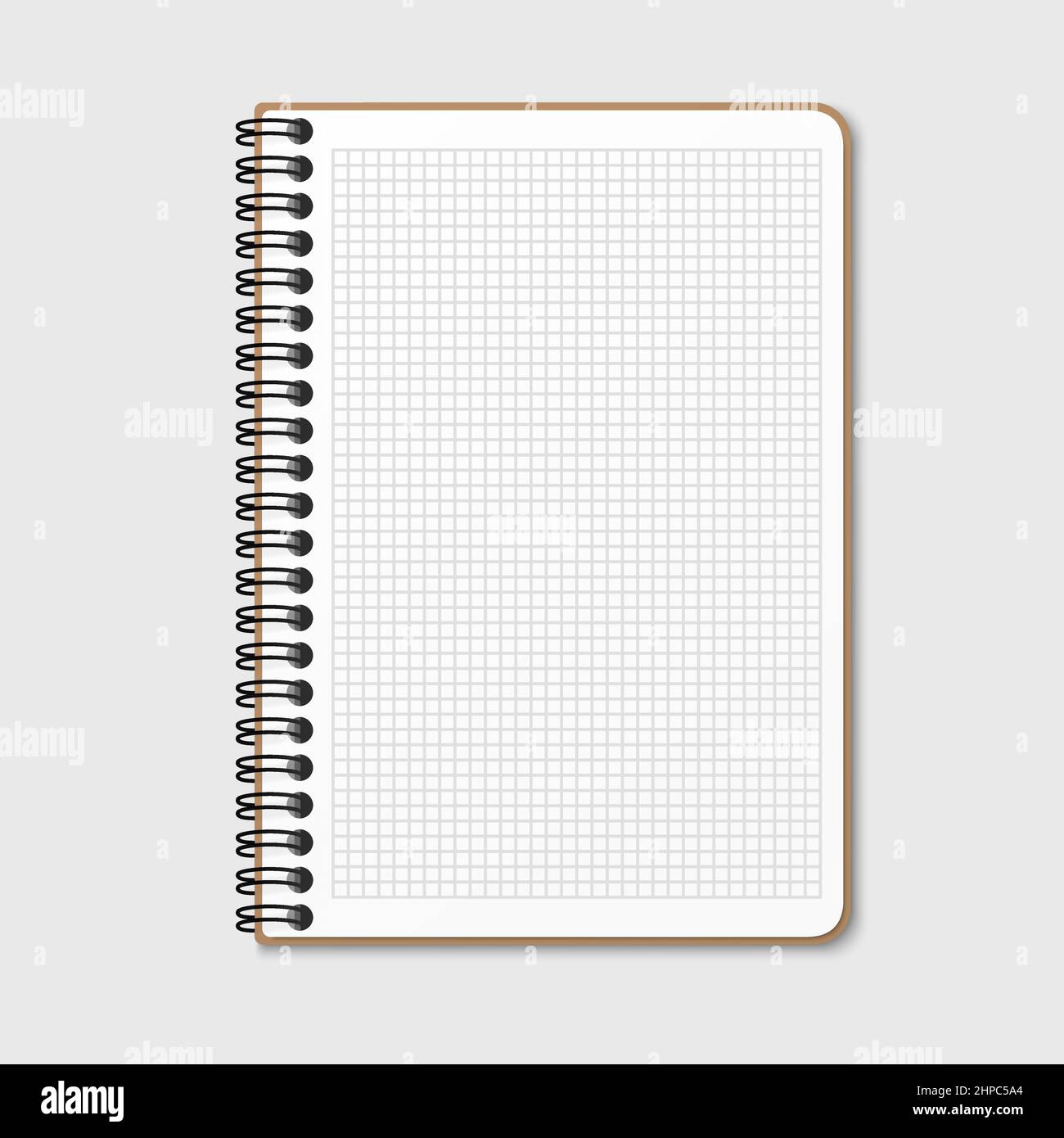 Notepad with a vertical spring spiral. Notebook with checkered sheet. Isolated vector ...