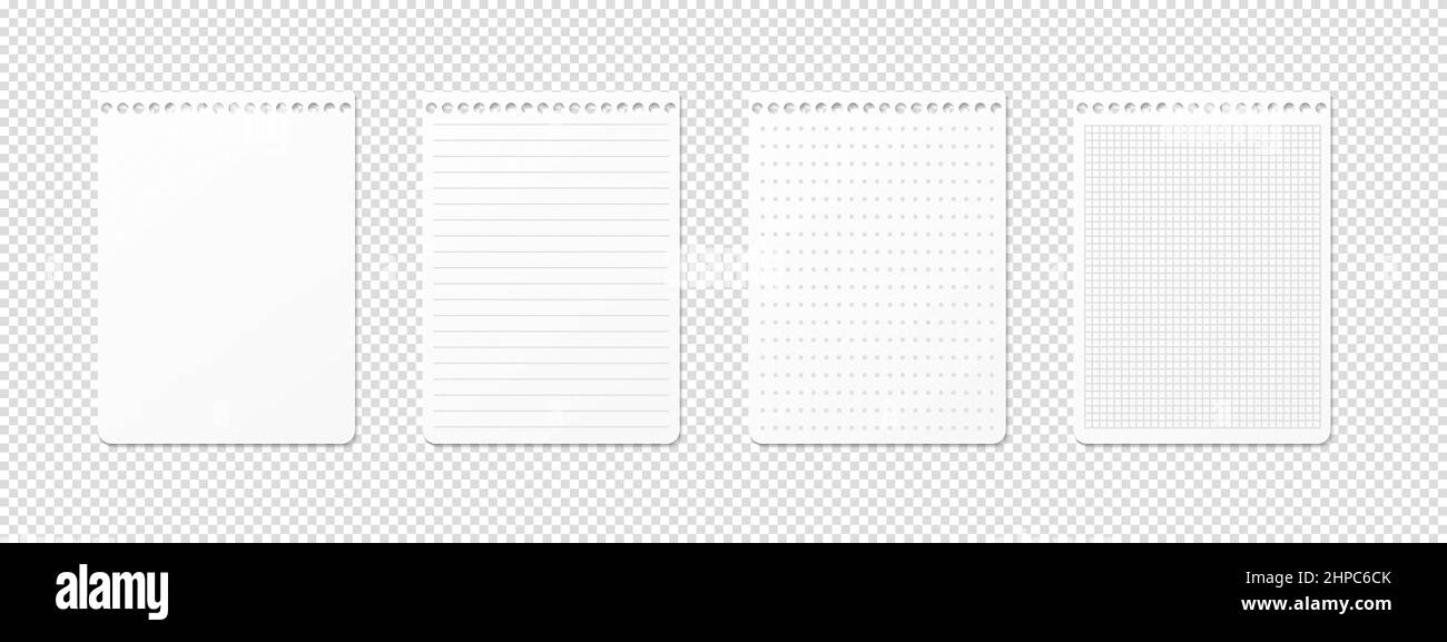 Horizontal ruled, lined, gridded, checkered grid, dotted and empty sheets on transparent ...