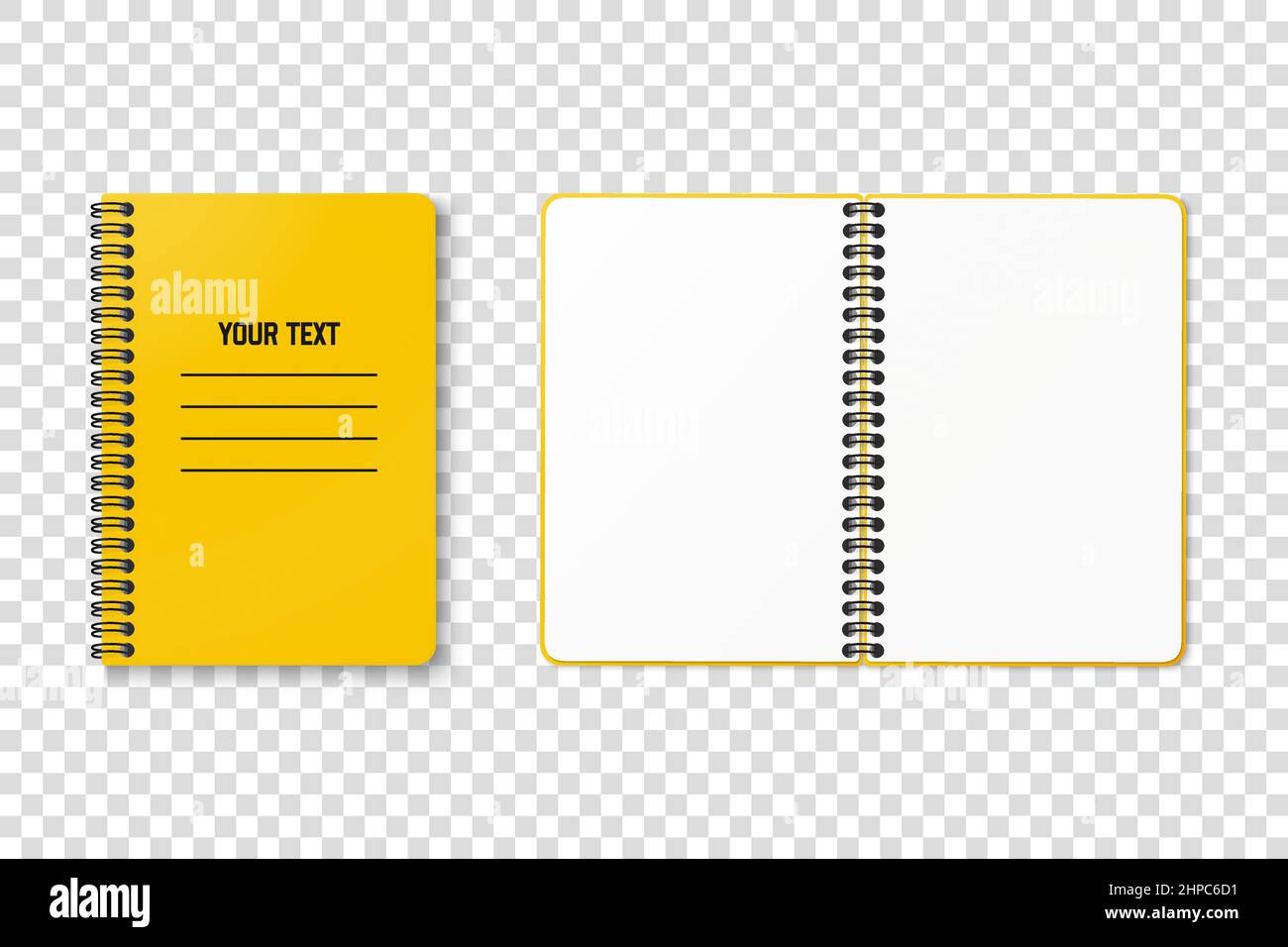 Horizontal spiral spring yellow notepad with space for your image or text on transparent ...