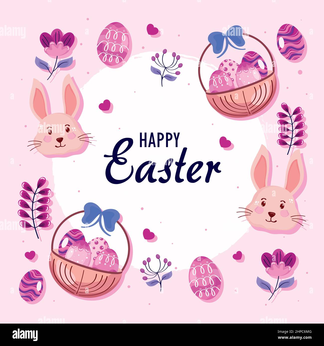 Happy easter lettering rabbits basket hi-res stock photography and ...