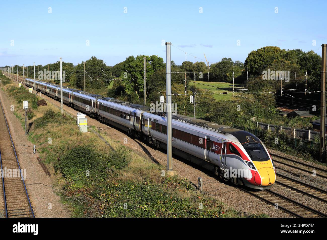 LNER Azuma train, Class 800, East Coast Main Line Railway, Peterborough ...