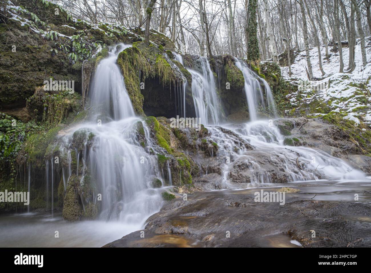 A landscape view of beautiful waterfall in winter Stock Photo - Alamy