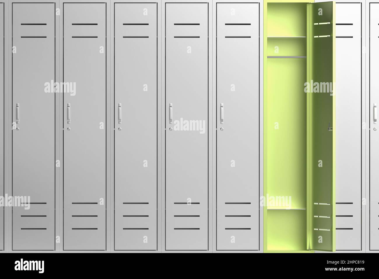 Unique green colored metal locker, empty inside Stock Photo - Alamy