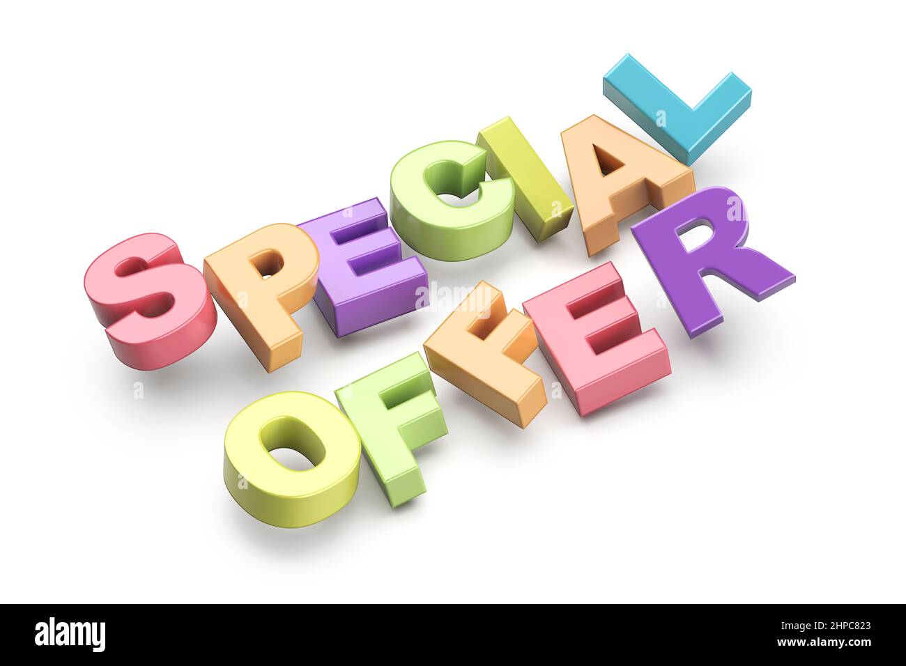 Special offer promo text with colorful letters on white background ...
