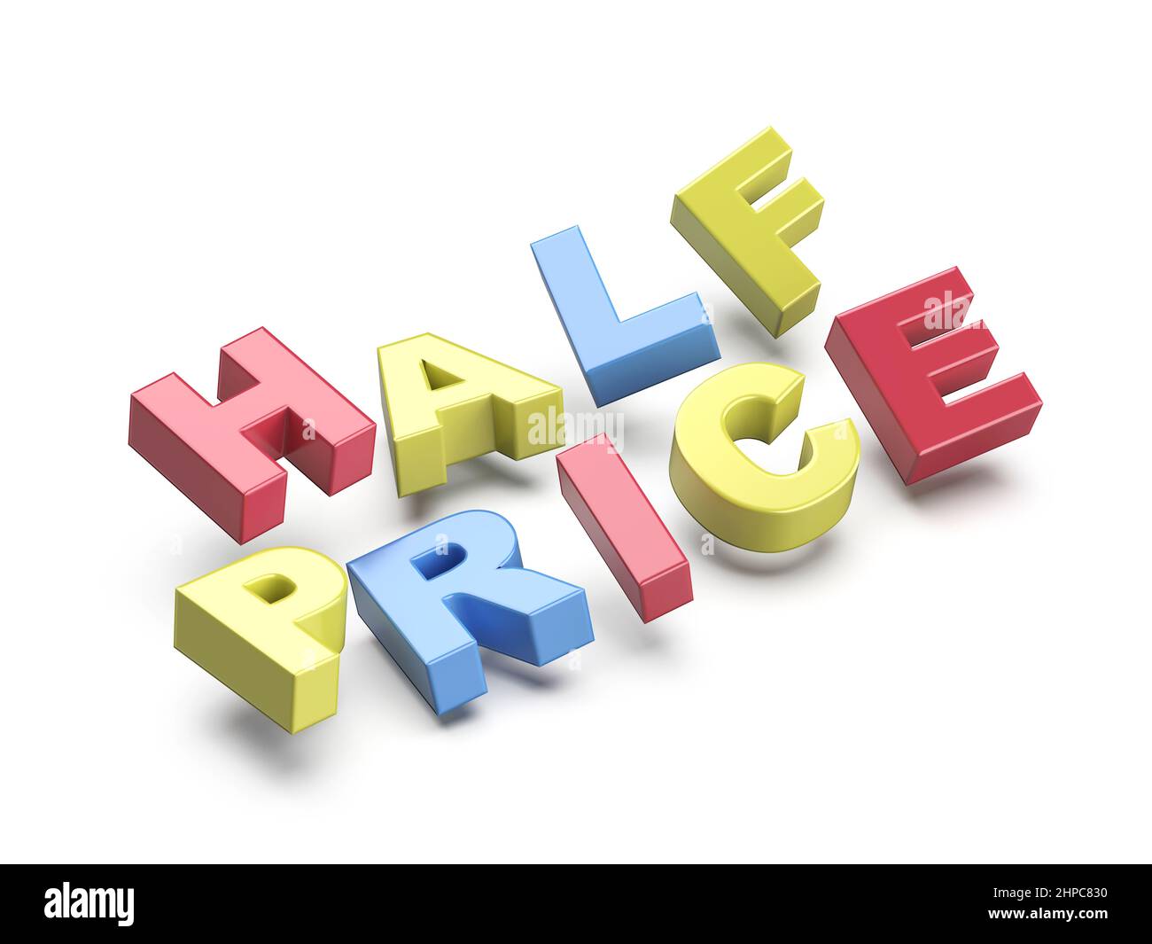 Half price promo text with colorful letters on white background Stock ...