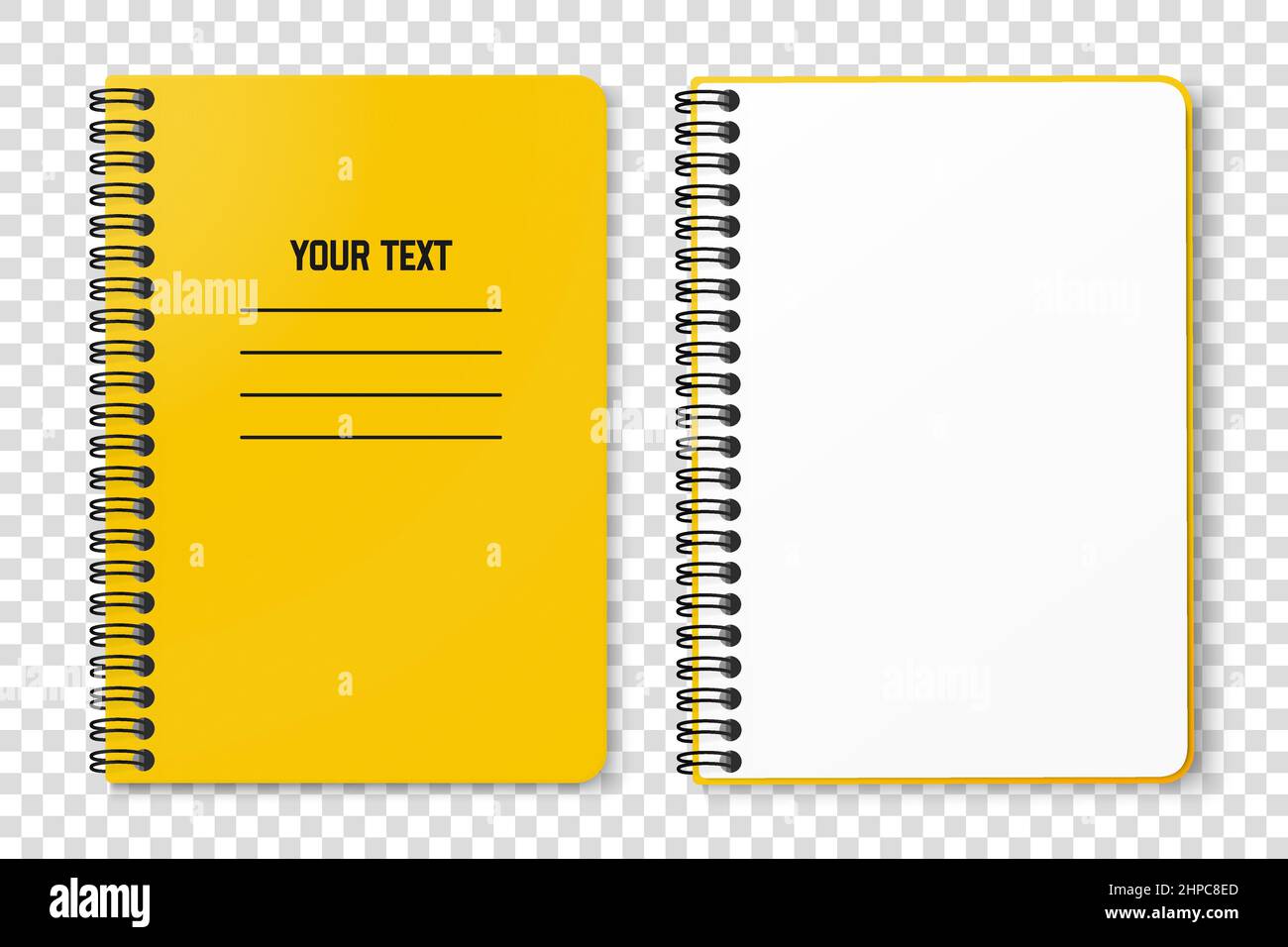 Horizontal spiral spring yellow notepad with space for your image or text on transparent ...