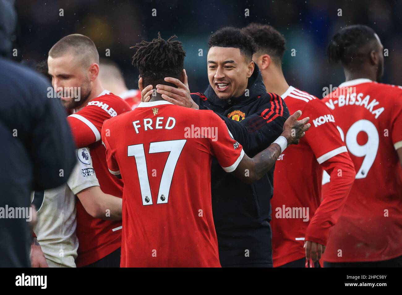 Jesse Lingard #14 and Fred #17 of Manchester United celebrate the win ...