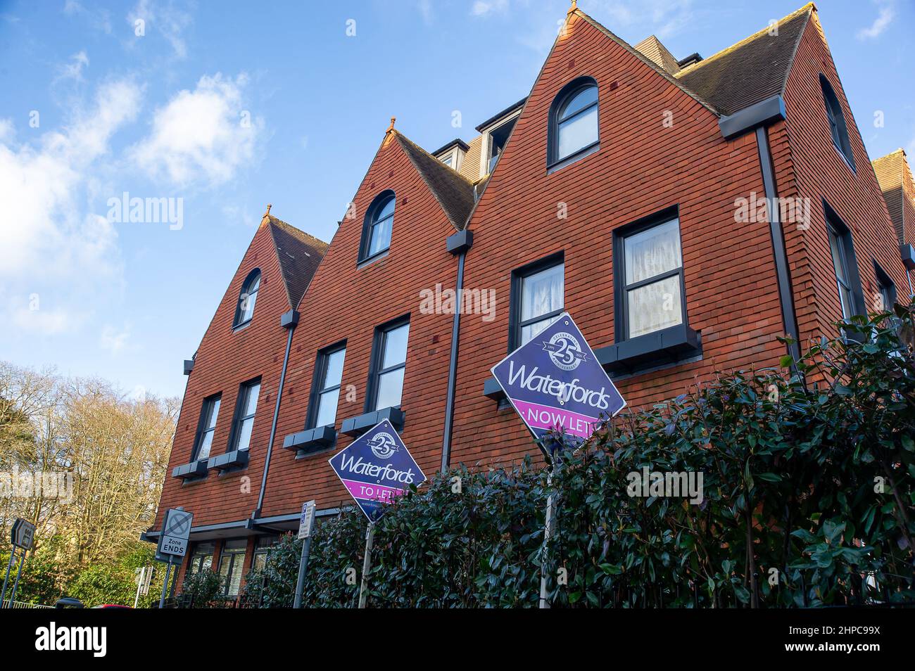 Camberley, Surrey, UK. 10th February, 2022. Waterfords letting signs ...