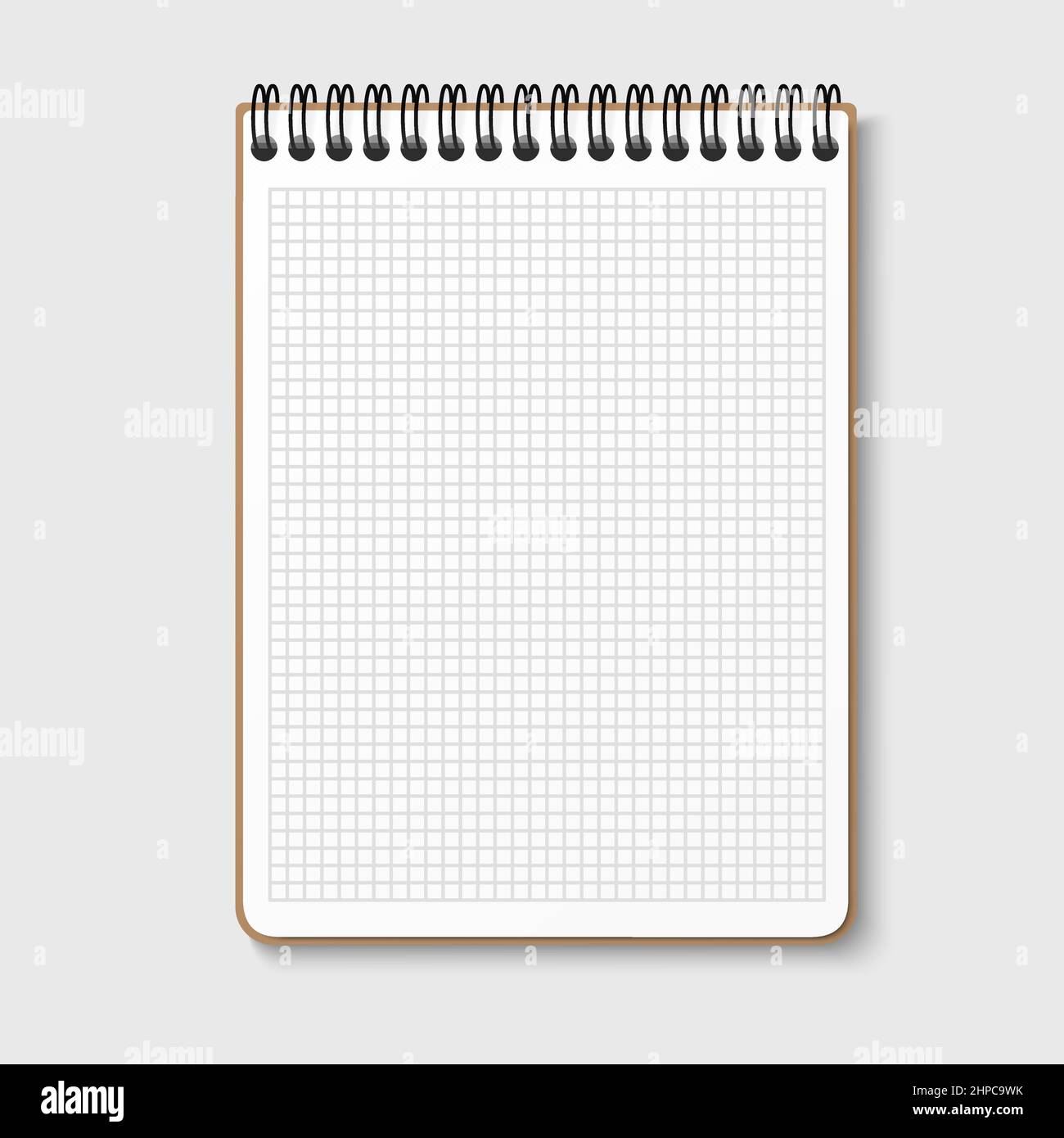 Notepad with a horizontal spring spiral. Notebook with checkered sheet. Isolated vector ...