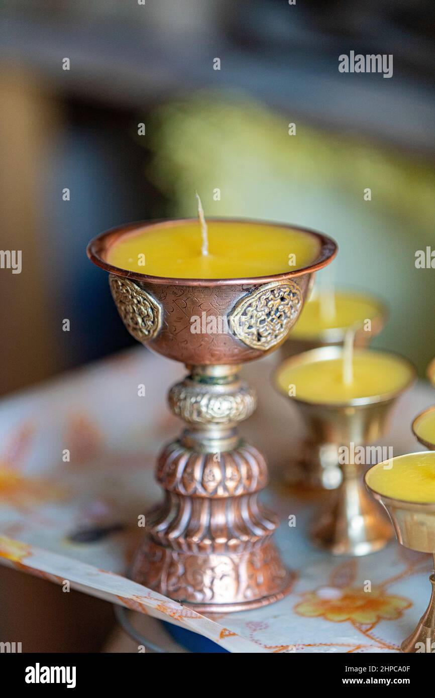Traditional Diyas at Dhankar Monastery in Spiti Valley, Himachal ...