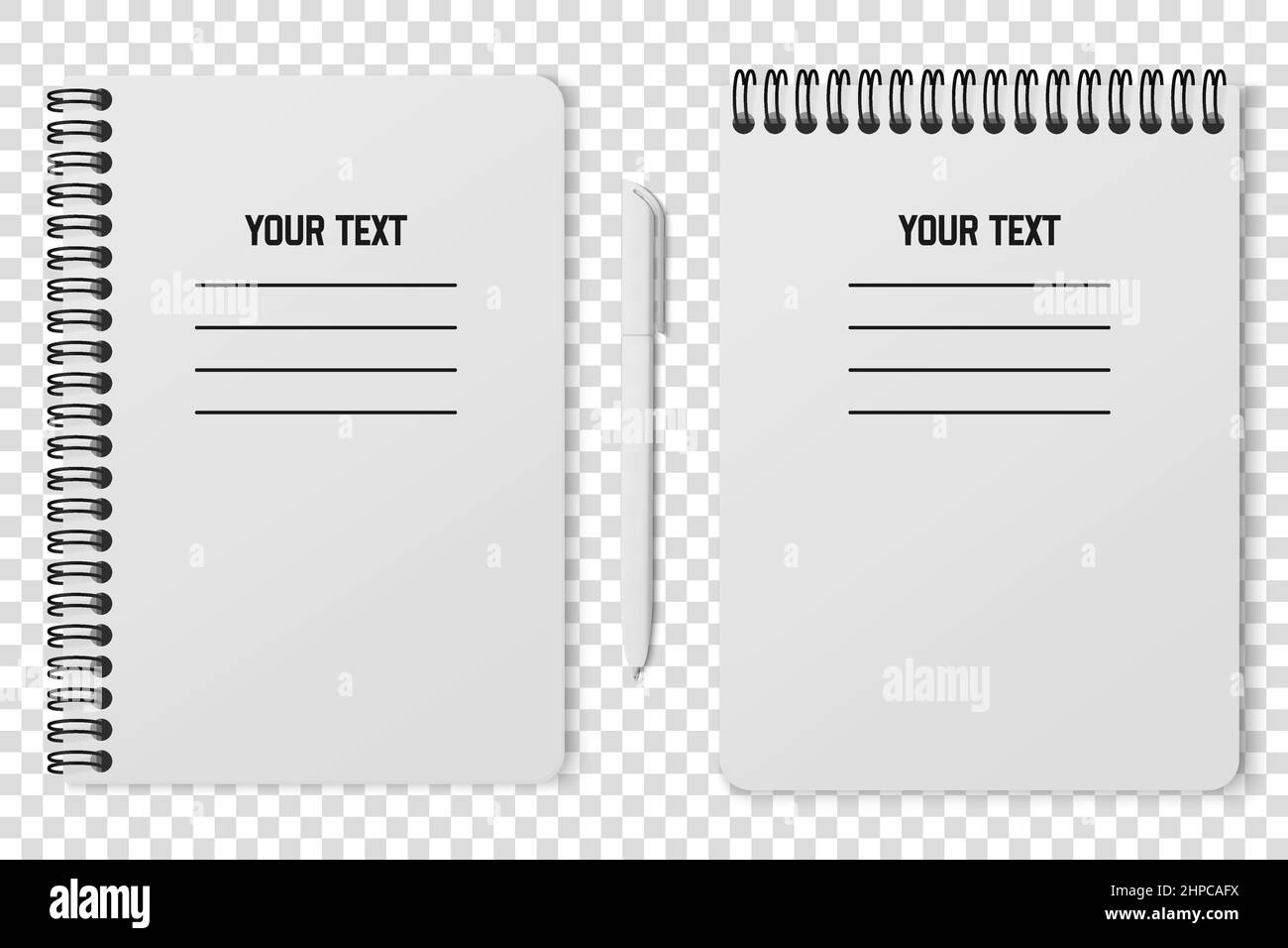 Horizontal spiral spring white notepad with space for your image or text on transparent ...