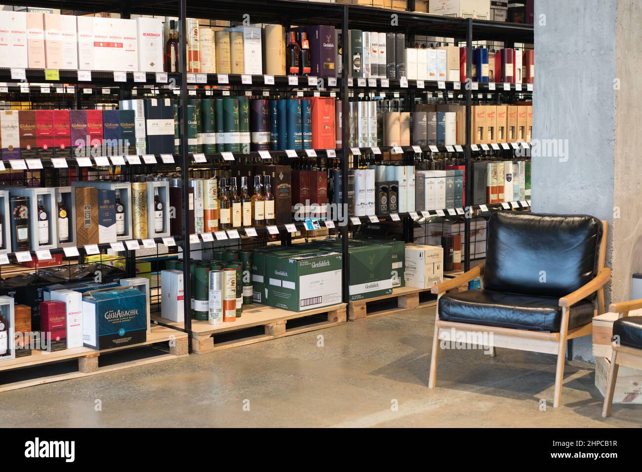 Lviv, Ukraine - February 20, 2022 : Bad Boy store, various bottles with ...