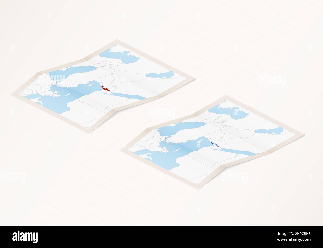 Two versions of a folded map of Israel with the flag of the country of ...