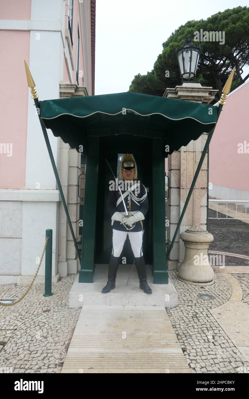 Soldier on guard in Lisburn Portugal palace military army sword gun ...
