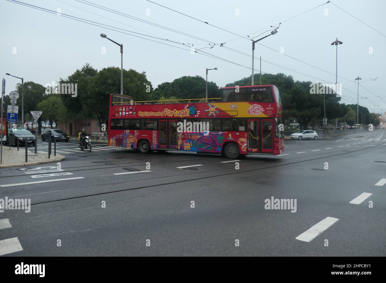 Red tourist bus in Lisburn Portugal Stock Photo - Alamy
