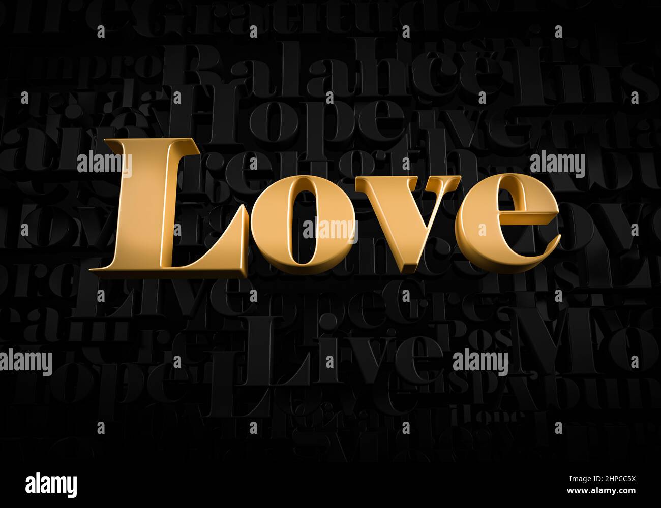 Love - Gold text on black text background - Motivational word 3D ...