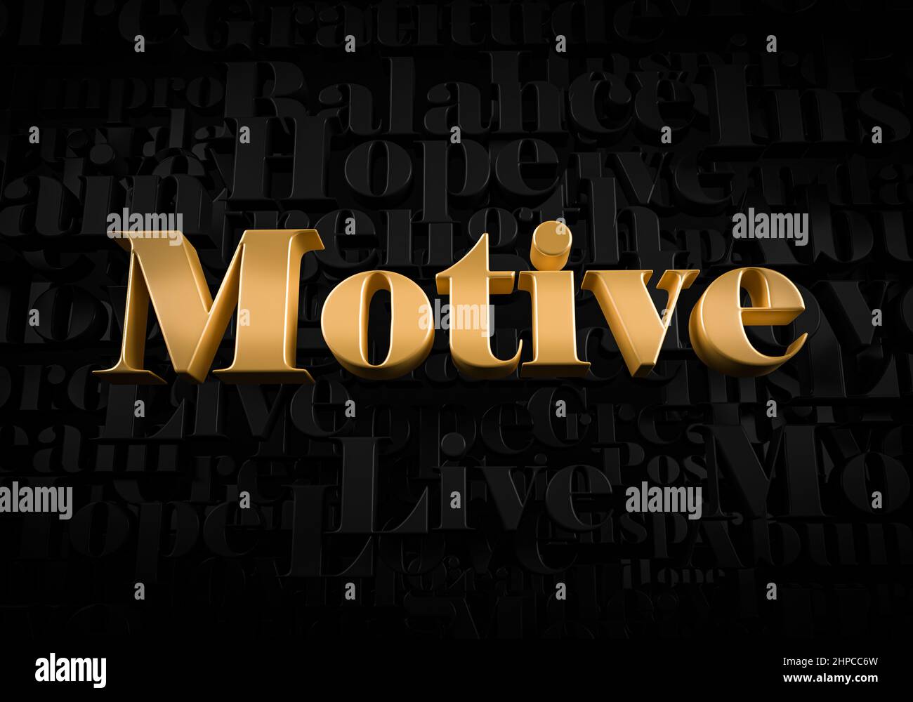 Motive - Gold text on black text background - Motivational word 3D ...