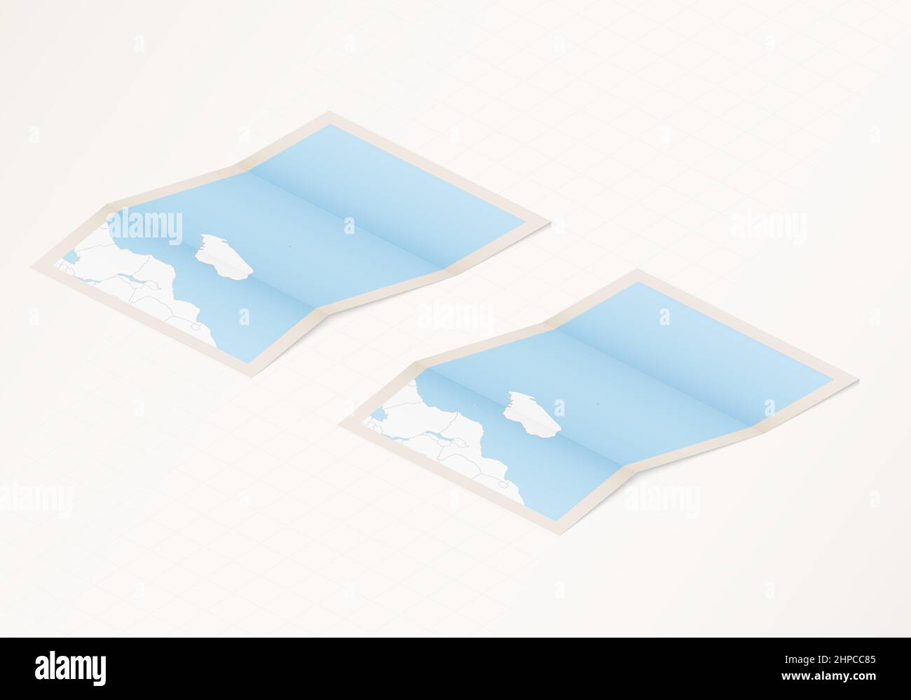 Two versions of a folded map of Mauritius with the flag of the country of Mauritius and with the ...