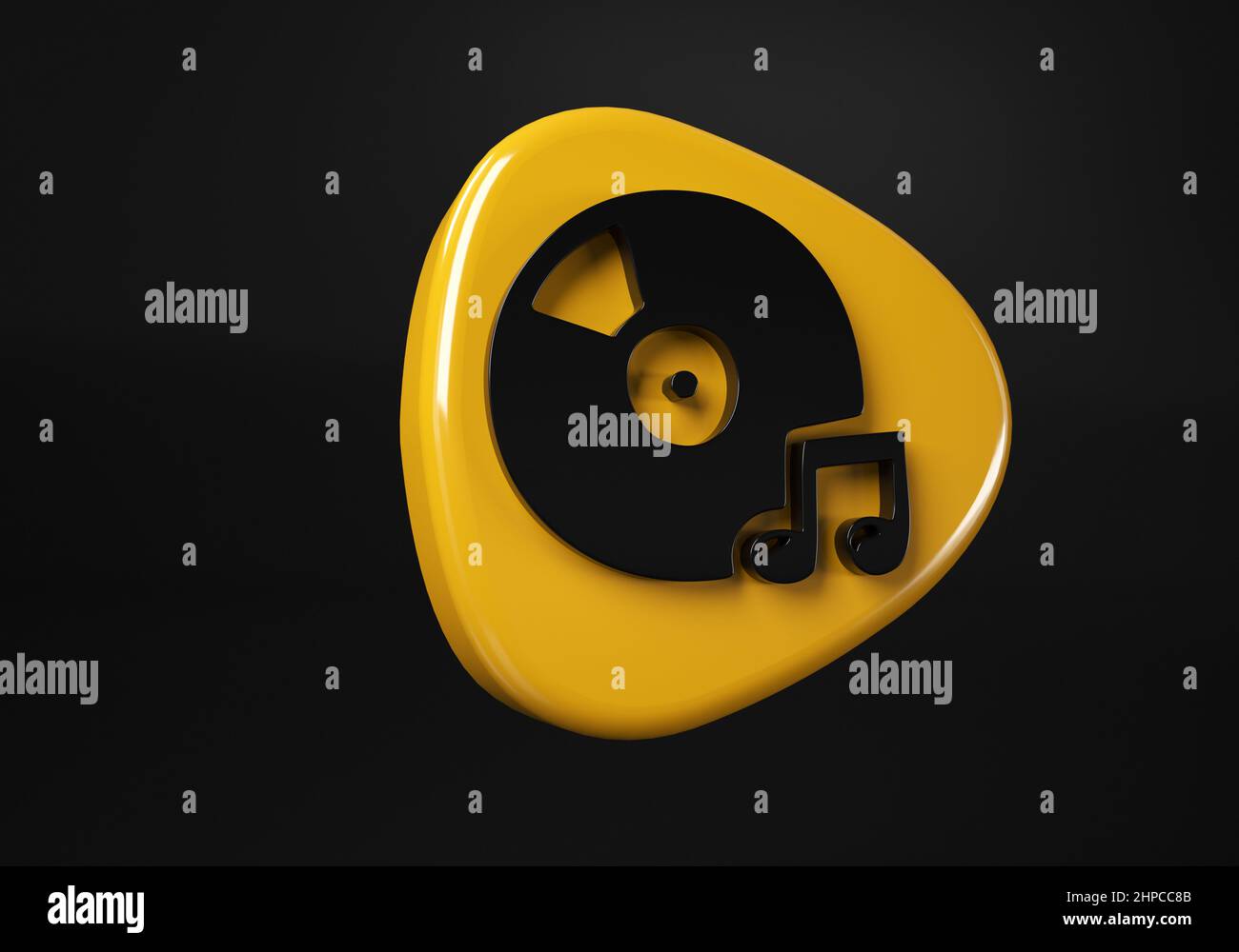 Disc media button. buttons. Shiny icon with yellow frame and with ...