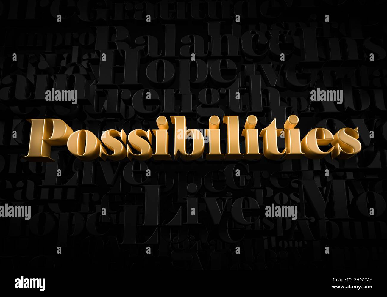 Possibilities - Gold text on black text background - Motivational word ...