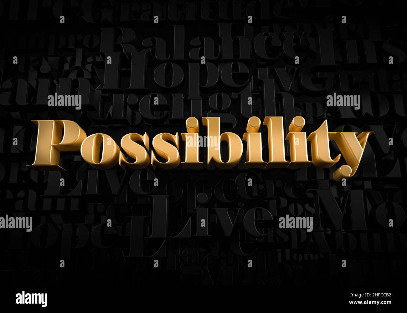 Possibility - Gold text on black text background - Motivational word 3D ...