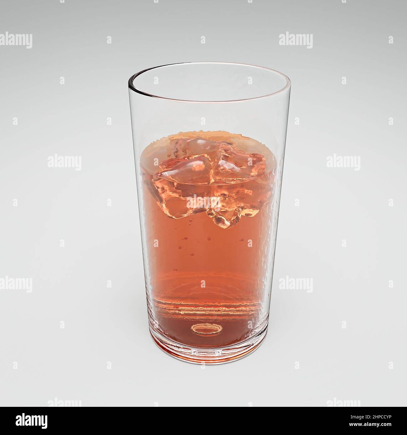 Iced colored soft drink in transparent glass on white background. 3D ...