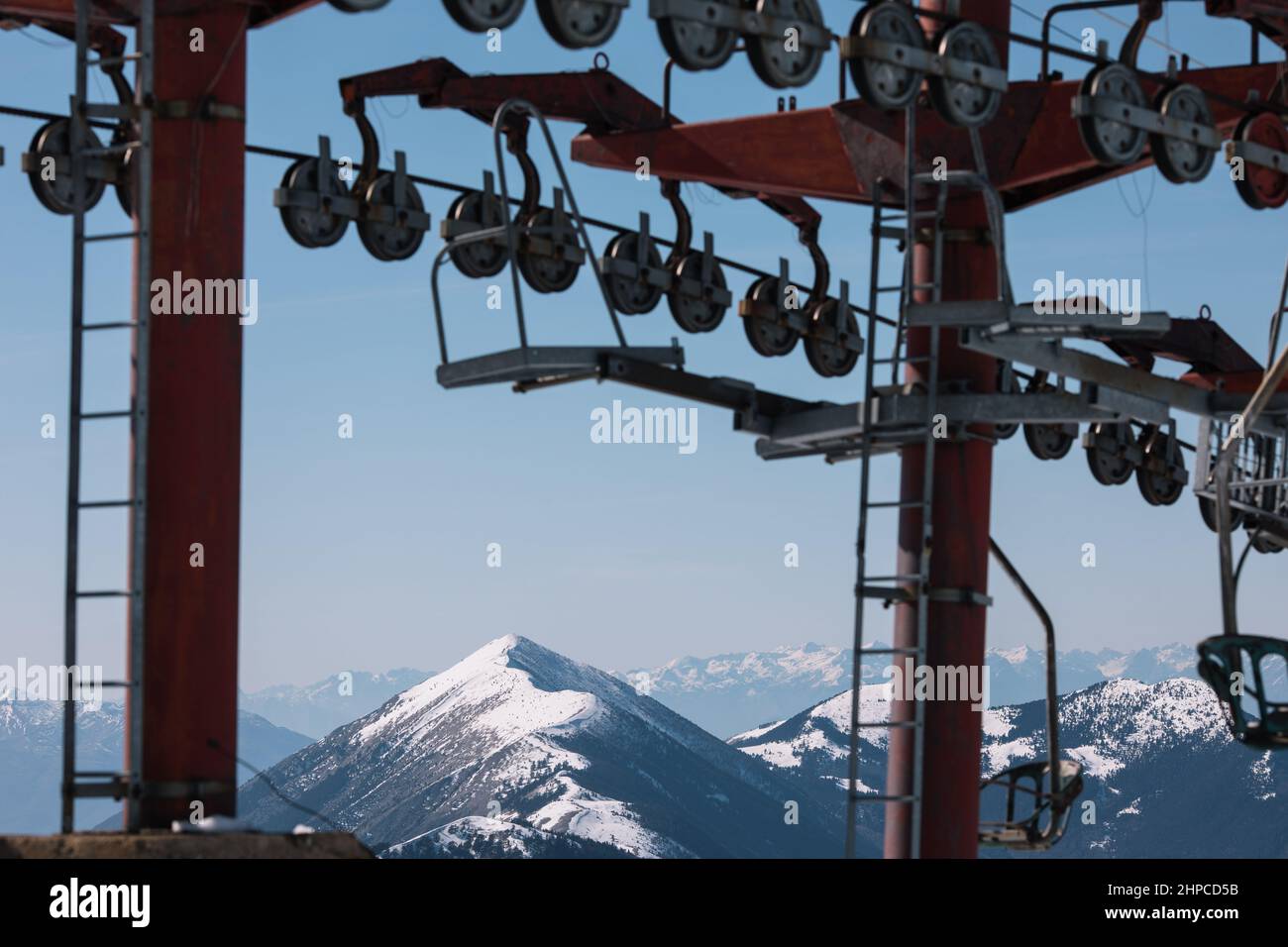 Mountain tow viewed trough the ski lift Stock Photo - Alamy