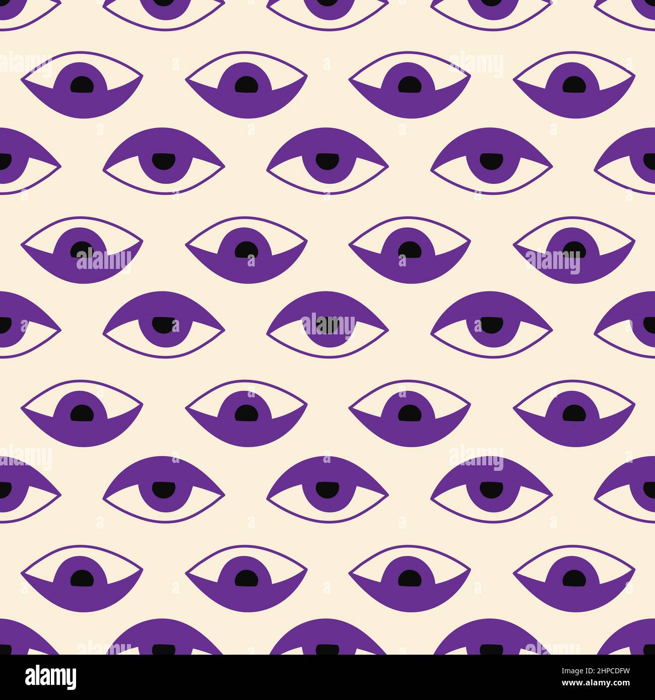 Esoteric seamless pattern with hand drawn magic purple eyes on beige ...