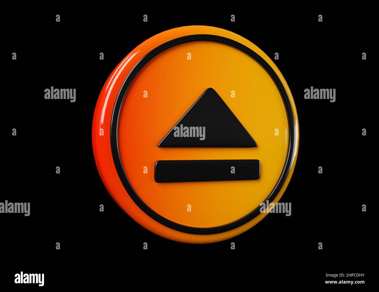 Eject media button. buttons. Shiny icon with yellow frame and with ...