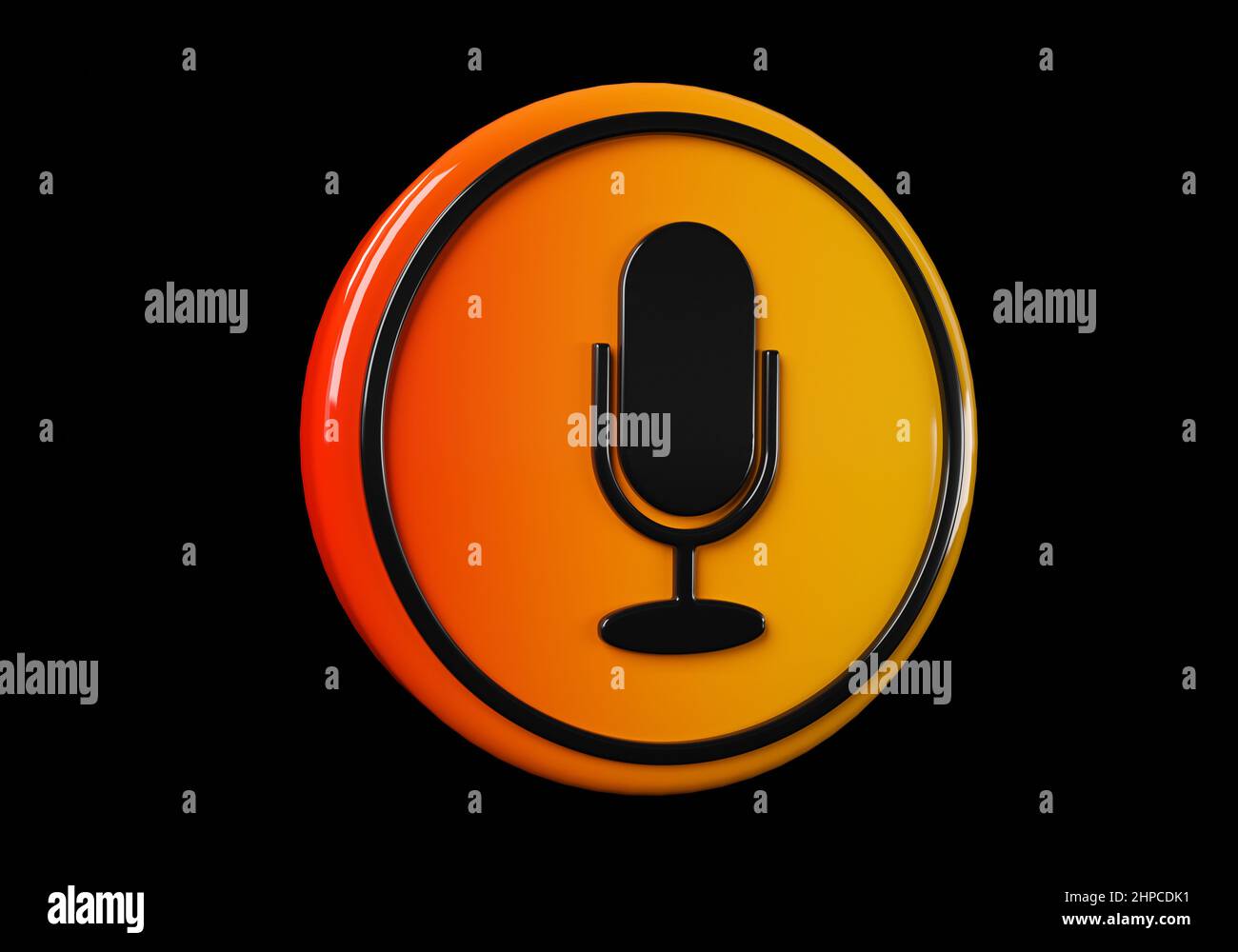 Mic media button. buttons. Shiny icon with yellow frame and with ...