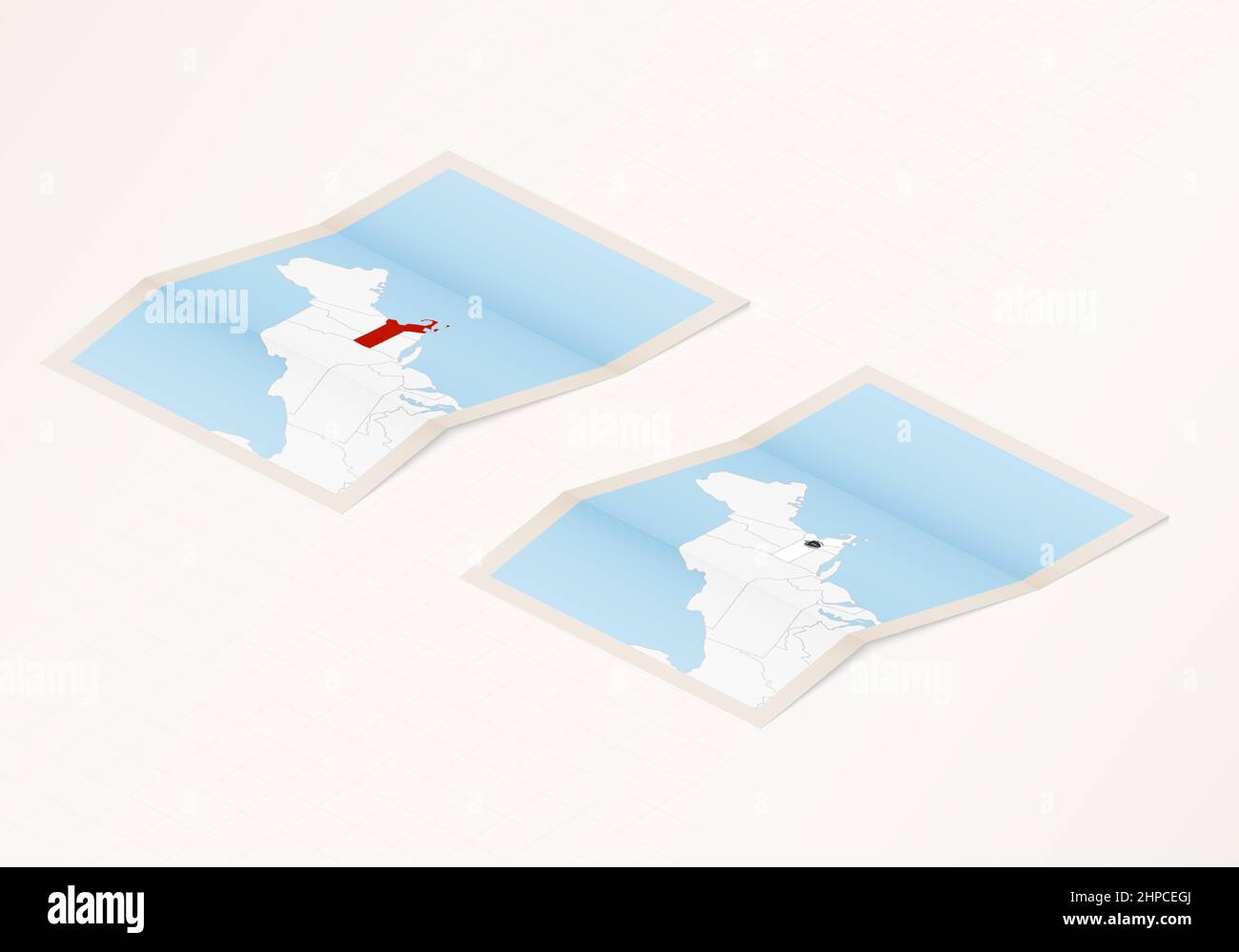 Two versions of a folded map of Massachusetts with the flag of the ...