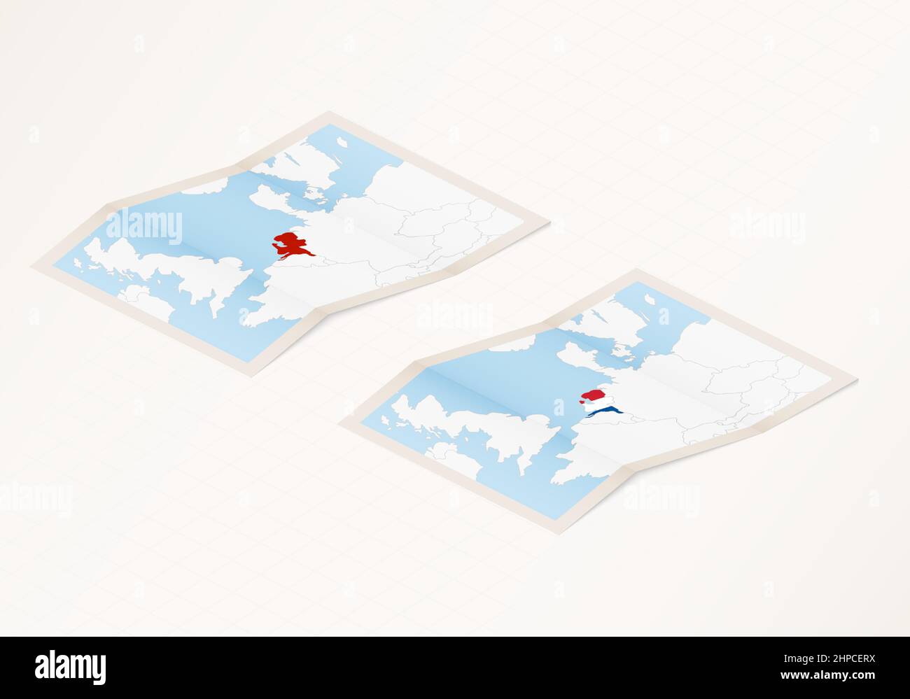 Two versions of a folded map of Netherlands with the flag of the ...