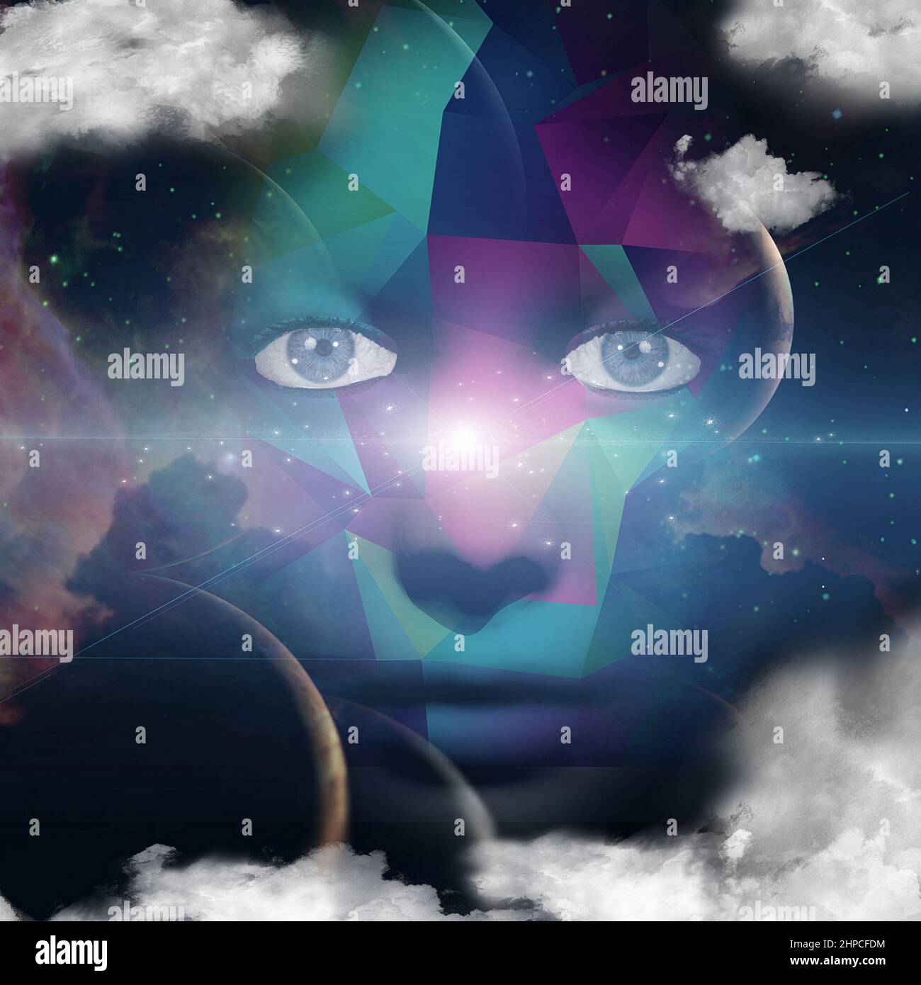 Woman's face in space. 3D rendering Stock Photo - Alamy