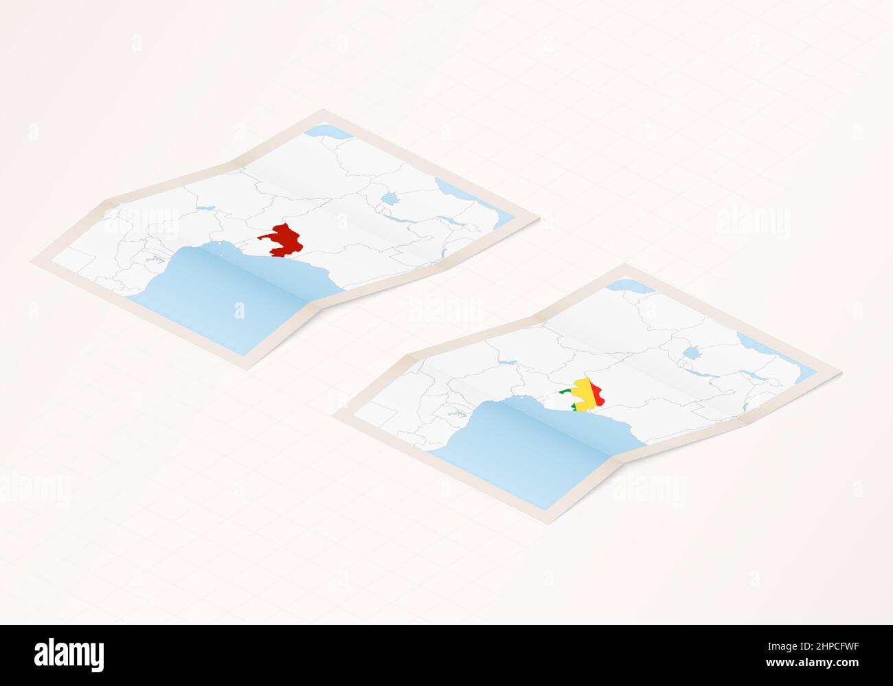 Two versions of a folded map of Congo with the flag of the country of ...