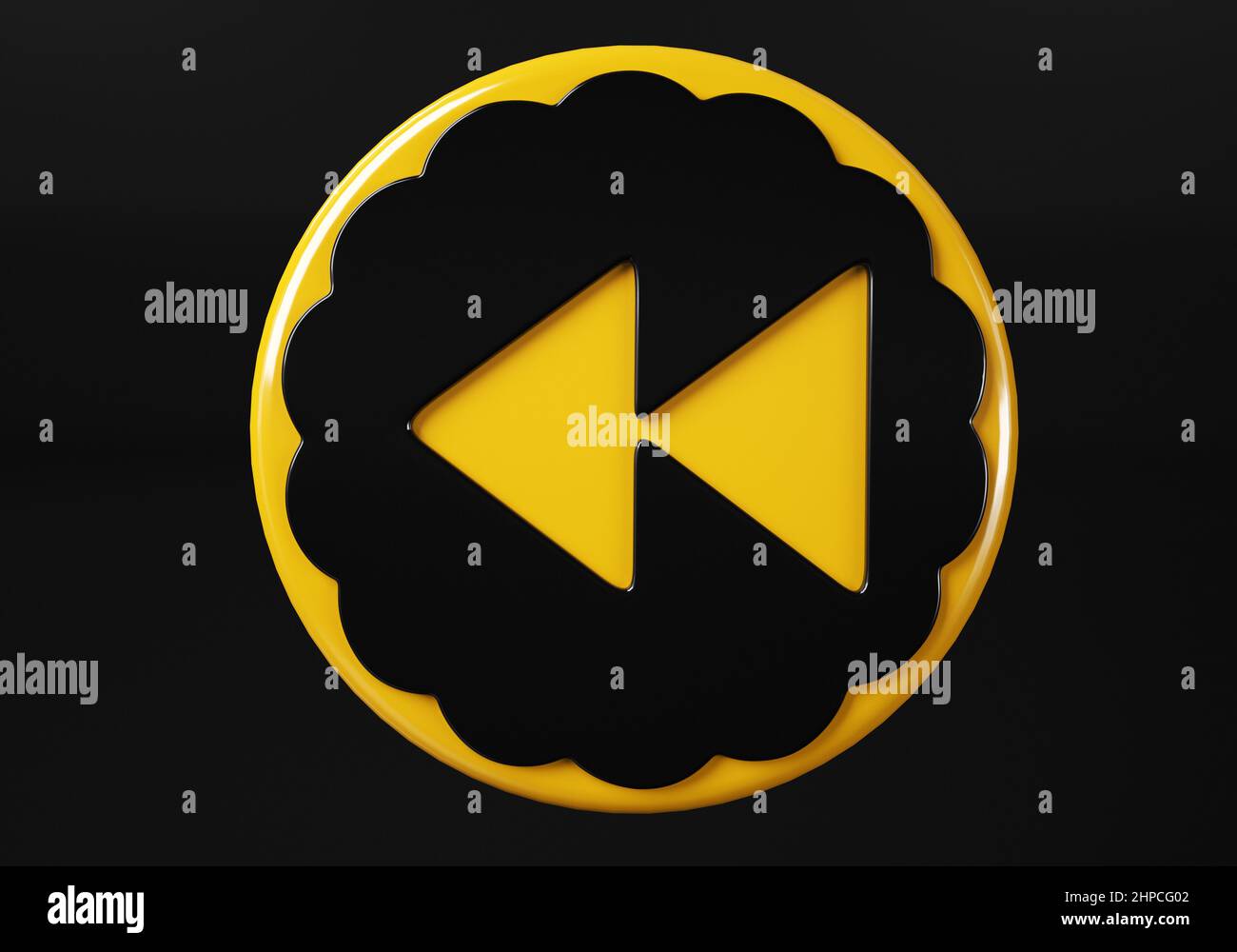 backward media button. buttons. Shiny icon with yellow frame and with ...