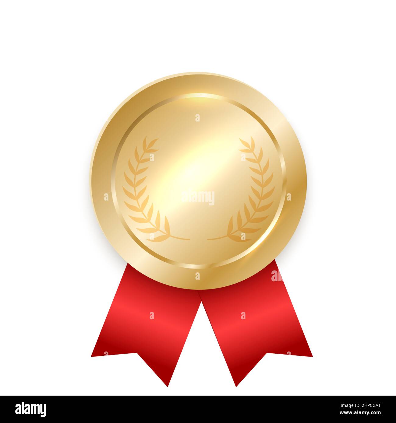 Gold medal. Golden winner award with red ribbon. Vector blank medallion ...