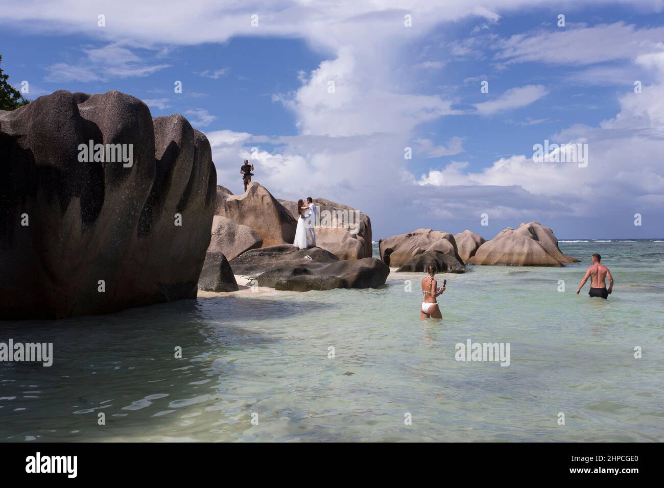La Digue, Seychelles - April 26, 2019: view of sand beaches in ...