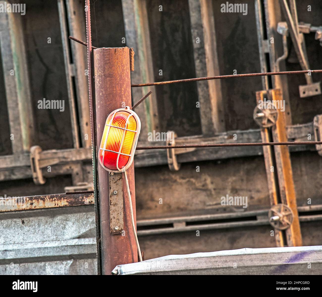 Warning red light on the gate to enter the construction site Stock ...