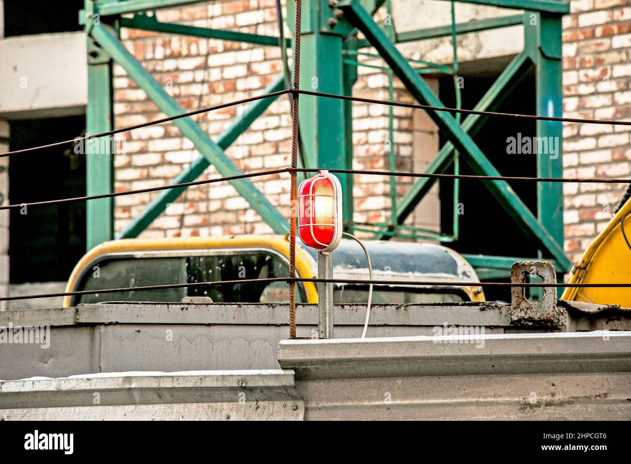 Warning red light on the gate to enter the construction site Stock ...