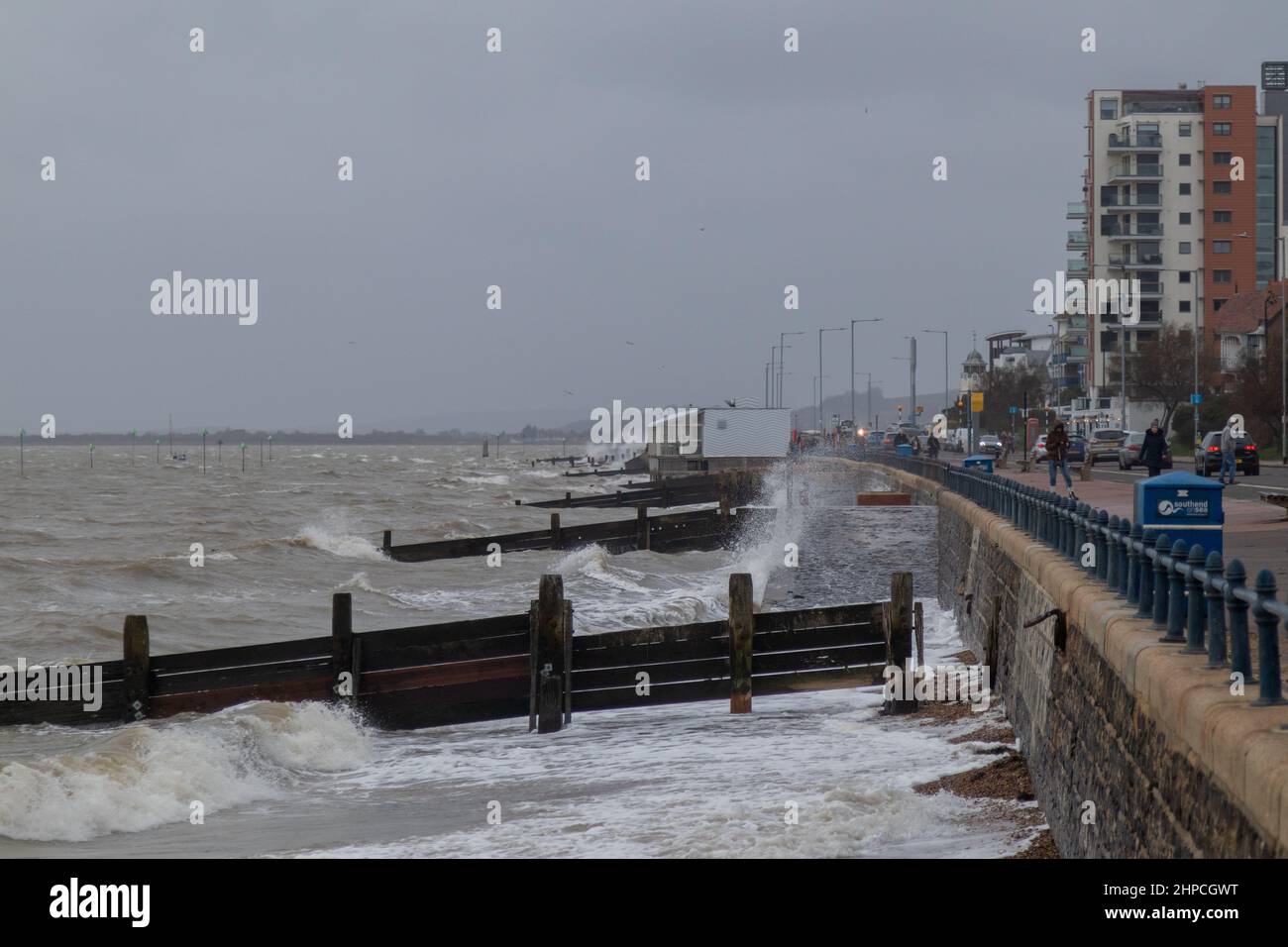 Southend on Sea, UK. 20th Feb, 2022. High tide at Southend seafront as ...