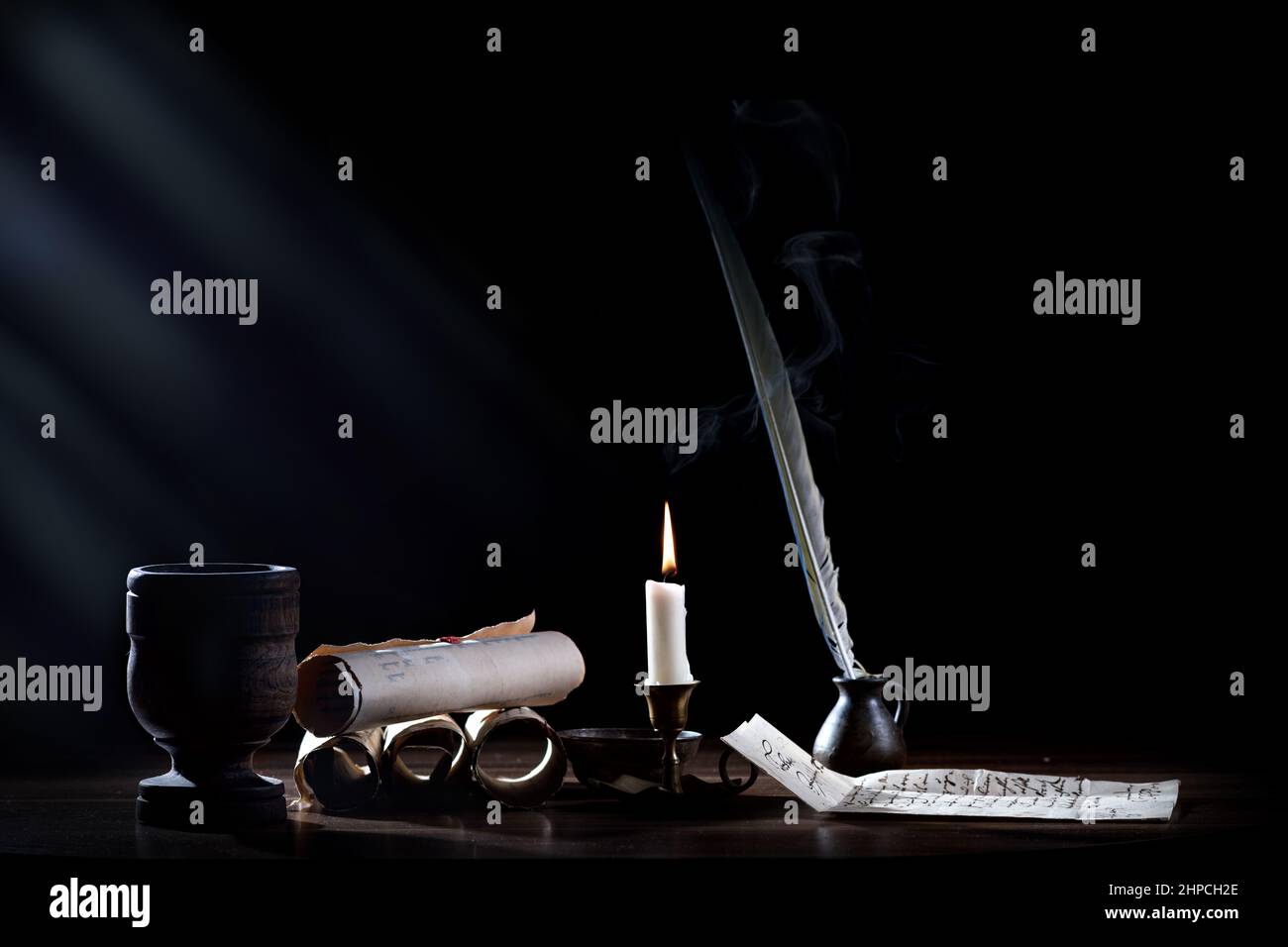 Medieval quill, candle and letter Stock Photo - Alamy