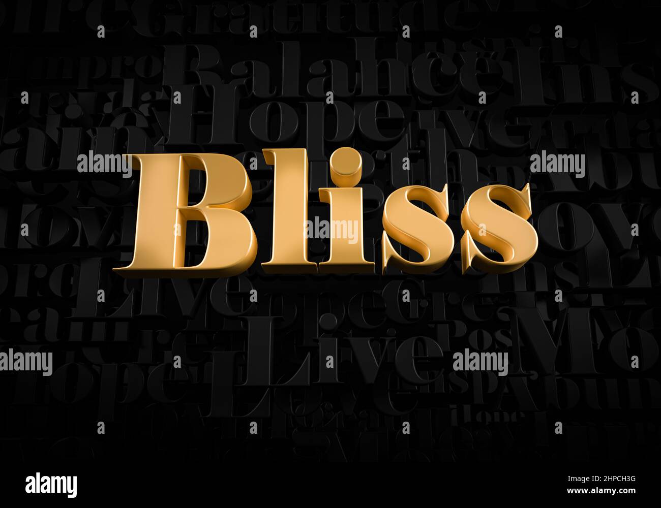 Bliss - Gold text on black text background - Motivational word 3D ...